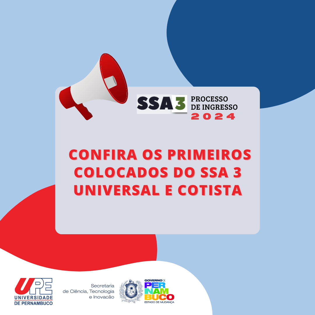 CPCA/UPE divulga os primeiros colocados do SSA 3 universal e cotista - Universidade de Pernambuco